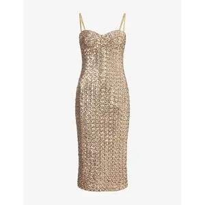 NADINE MERABI Sequin-embellished Sweetheart Neck Midi Dress