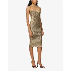 NADINE MERABI Sequin-embellished Sweetheart Neck Midi Dress