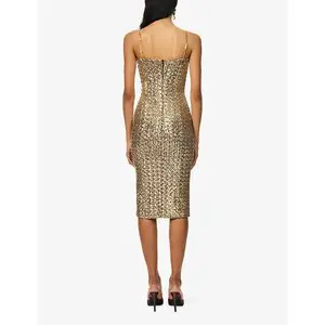 NADINE MERABI Sequin-embellished Sweetheart Neck Midi Dress