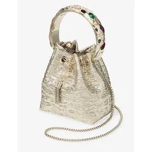 JIMMY CHOO Bon Bon Textured Metallic Woven Bucket Bag