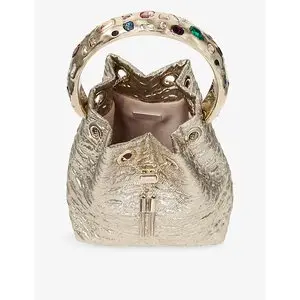 JIMMY CHOO Bon Bon Textured Metallic Woven Bucket Bag
