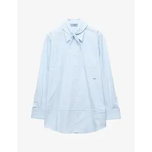Prada Embroidered Logo Cotton Poplin Shirt - Light Blue