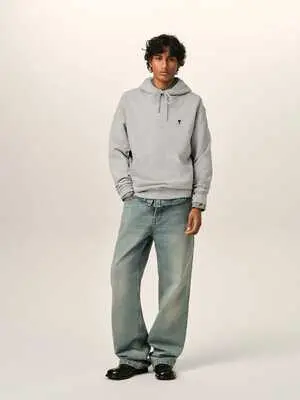 AMI Paris Heather Cotton De Coeur Sweatshirt - Grey