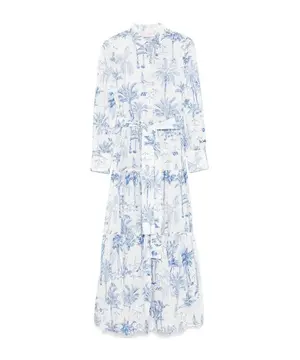 MC2 SAINT BARTH Long-sleeved Tiered Maxi Dress With Belted Waist - White