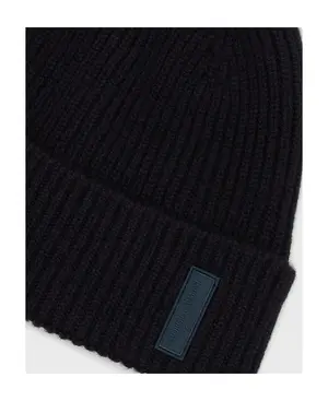 Giorgio Armani Ribbed Cashmere Beanie With Embossed Logo