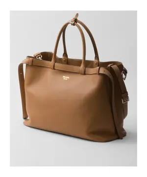 Prada Leather Handbag With Double Belt Detail - Brown