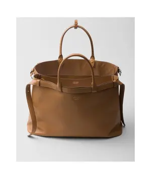 Prada Leather Handbag With Double Belt Detail - Brown