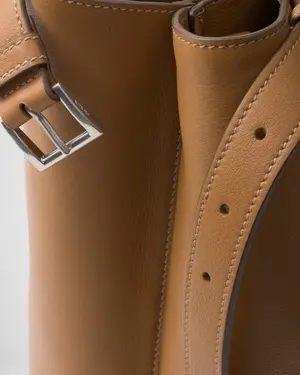 Prada Leather Handbag With Double Belt Detail - Brown