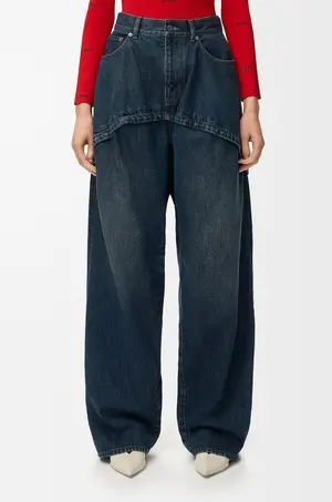 Loewe Layered Detail Wide-leg Jeans - Dark Blue