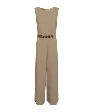 P.a.r.o.s.h Sleeveless Crepe Jumpsuit With Embellished Waistline - Nude