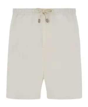 Canali Poplin And Silk Bermuda Shorts With Drawstring - White
