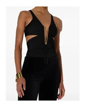 Elisabetta Franchi V-neck Sleeveless Bodysuit With Gold-tone Hardware