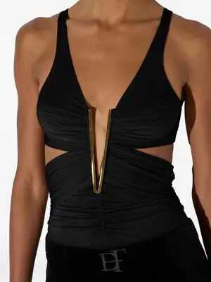 Elisabetta Franchi V-neck Sleeveless Bodysuit With Gold-tone Hardware