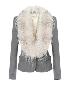 Elisabetta Franchi Wool Jacket With Fur-effect Collar - Taupe