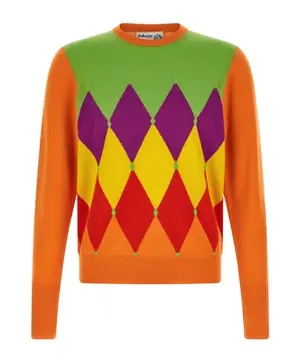 BALLANTYNE Ballantyne Classic Diamond Cashmere Sweater Orange