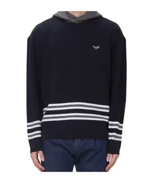 Emporio Armani Striped Crew Neck Sweater - Black