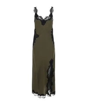 Gold Hawk Lace-trim Spaghetti-strap Dress