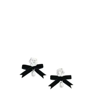 SELF-PORTRAIT Pearl Bow Earring - Black