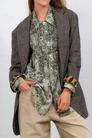 R13 Long-sleeved Shirt With Ruffle Detail - Gray
