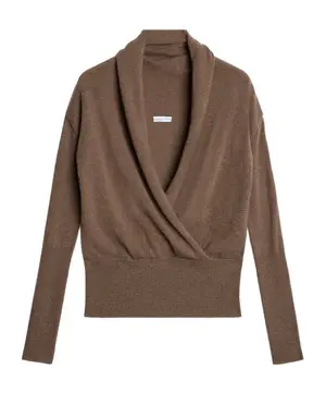 7 For All Mankind Wool V-neck Wrap Sweater - Light Brown