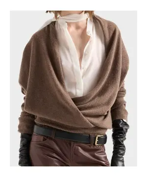 7 For All Mankind Wool V-neck Wrap Sweater - Light Brown