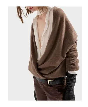 7 For All Mankind Wool V-neck Wrap Sweater - Light Brown
