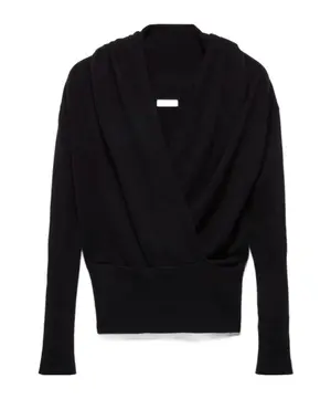 7 For All Mankind Wool V-neck Wrap Sweater - Black