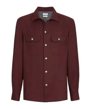 Brunello Cucinelli Flannel Shirt Jacket With Chest Pockets - Lava