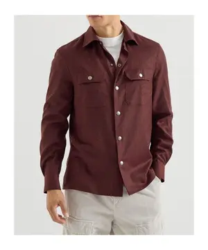 Brunello Cucinelli Flannel Shirt Jacket With Chest Pockets - Lava