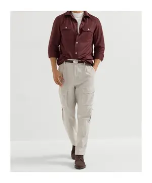 Brunello Cucinelli Flannel Shirt Jacket With Chest Pockets - Lava