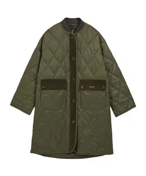 Barbour Dunswell Quilted Jacket With Corduroy Trim - Olive Green