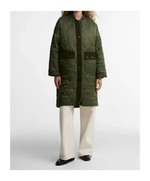 Barbour Dunswell Quilted Jacket With Corduroy Trim - Olive Green