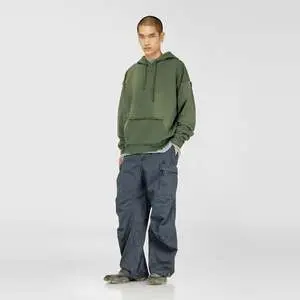 DIESEL® Faded Cotton Hoodie With Frayed Details - Green