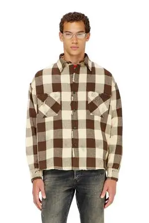 DIESEL® Check Flannel Shirt With Distressed Effect - Brown