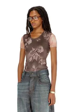DIESEL® Floral-print Ribbed Jersey Top - Multicolor