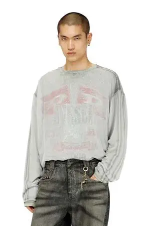 DIESEL® Sheer Chiffon Top With Concert Graphics - Grey