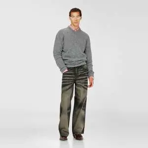 DIESEL® V-neck Jumper In Wrinkled Boiled Knit - Grey