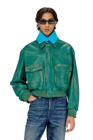 DIESEL® Aviator Jacket In Treated Leather - Green