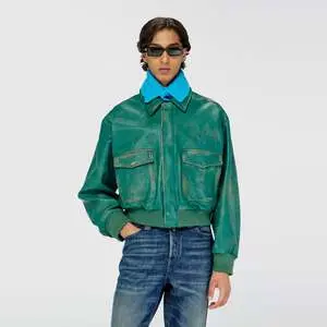 DIESEL® Aviator Jacket In Treated Leather - Green