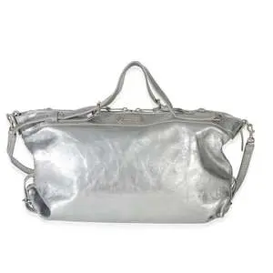 Saint Laurent Metallic Crinkled Calfskin Id Shoulder Bag - Silver