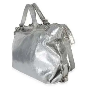Saint Laurent Metallic Crinkled Calfskin Shoulder Bag - Silver