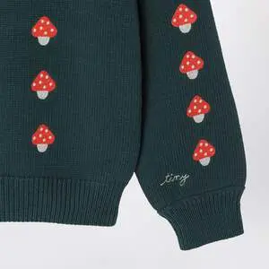 TINY COTTONS Dark Cotton Sweater With Embroidered Mushrooms