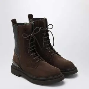 Brunello Cucinelli Suede And Virgin Wool Combat Boots