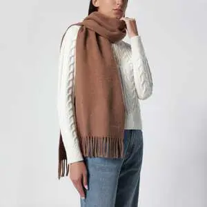 Max Mara Camel Fringed Wool Scarf