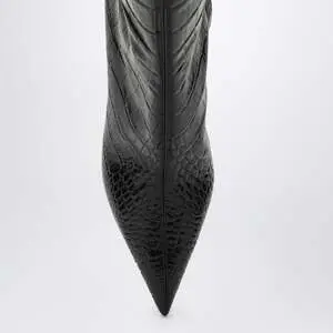 Paris Texas Vera 85 Charcoal Crocodile-effect Leather Boots