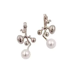1610ISTANBUL Floral Pearl Earrings - Grey