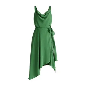 PAISIE Cowl Neck Asymmetrical Hem Dress - Green