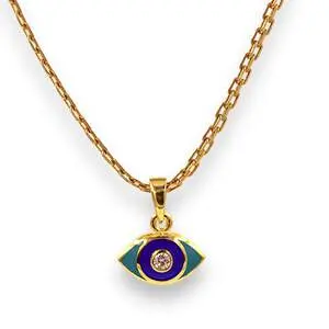 1610ISTANBUL Evil Eye Enamel Necklace With Swarovski Crystal - Gold