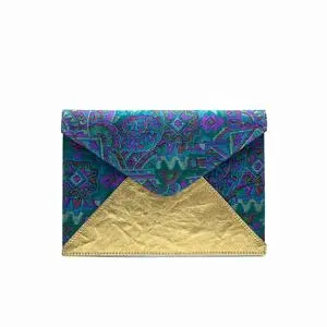 BELLA MEWS Upcycled Silk & Washable Paper Envelope Clutch With Chain