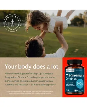 SUNERGETIC Magnesium Citrate And Oxide 500mg Capsules For Bone